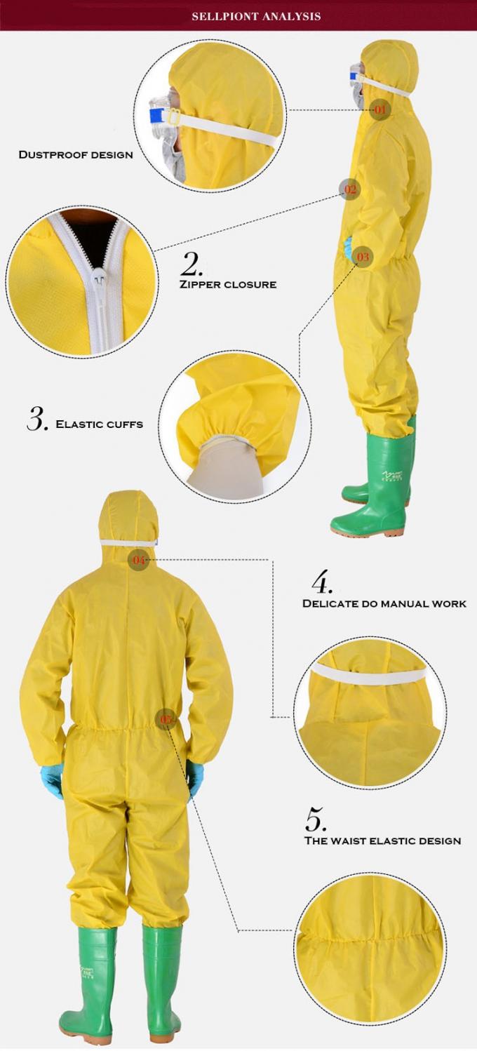 General Purpose Yellow PP + PE Non Woven Protective Coverall Suit With ...